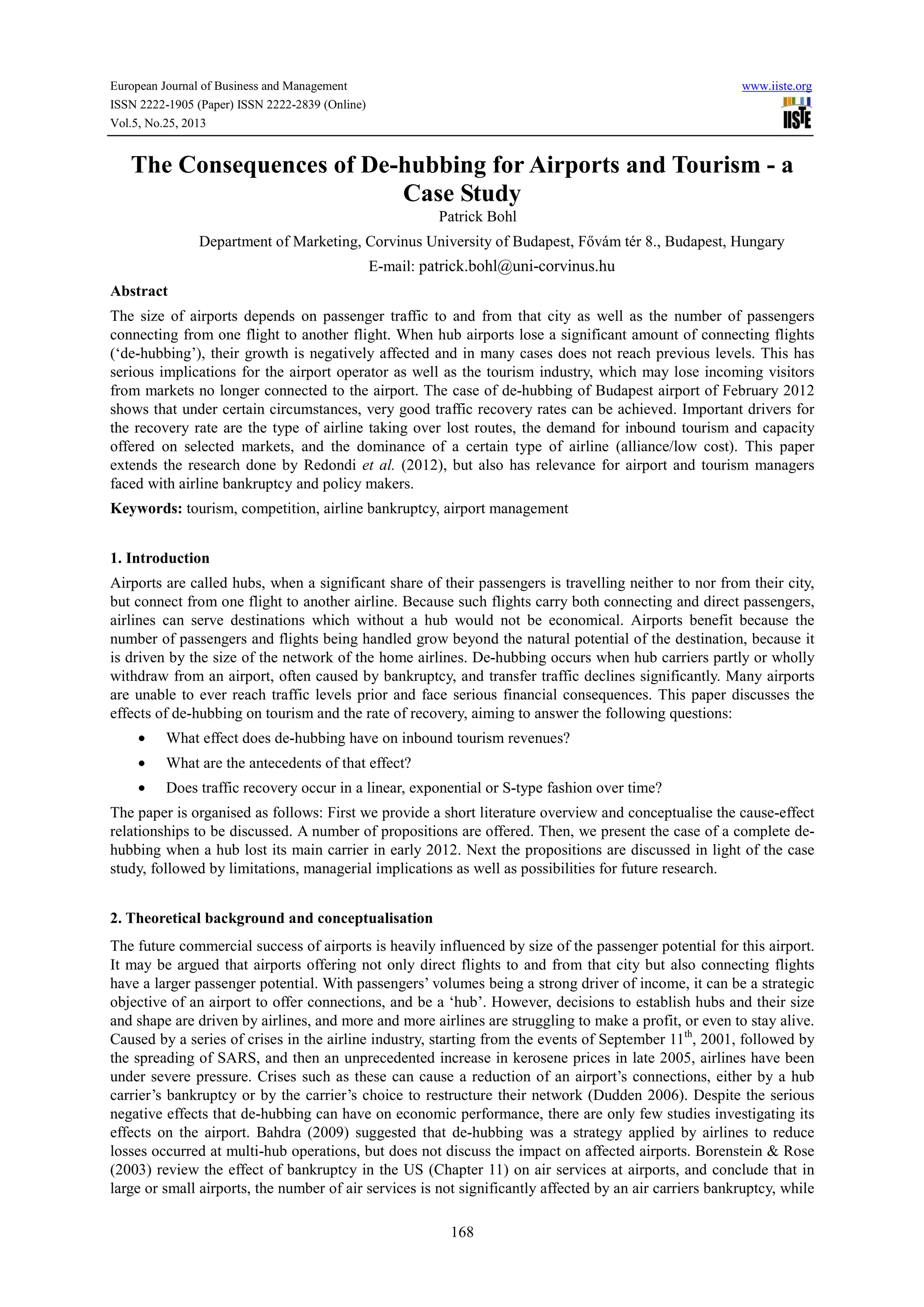 The consequences of de hubbing for airports and tourism - a case study | PDF