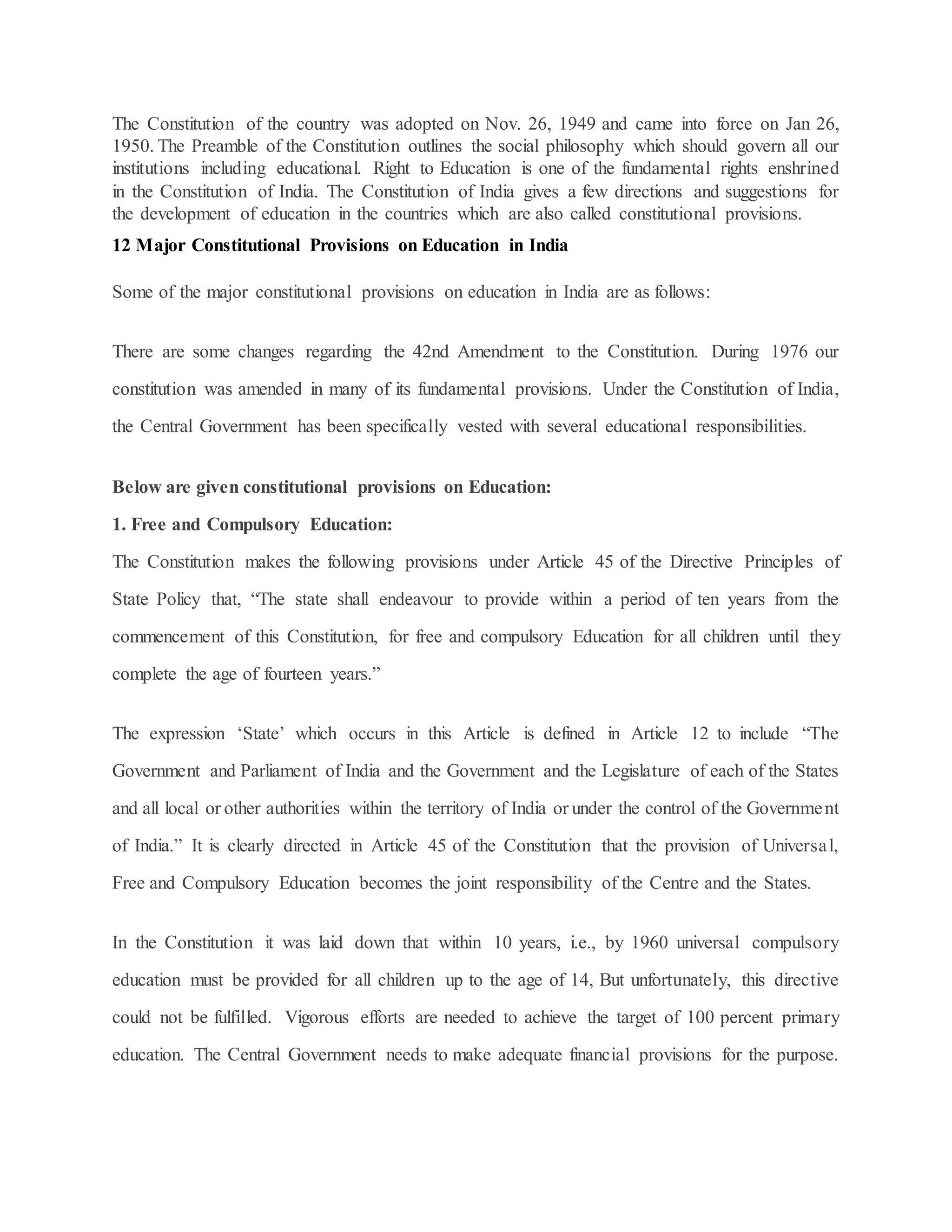 The constitutional provision of education | DOCX