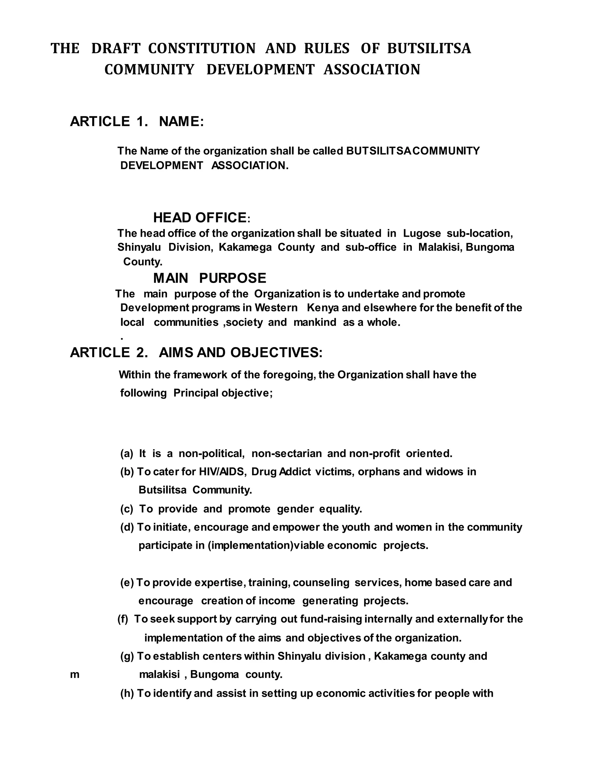 The constitution and rules of butsilitsa community development ...
