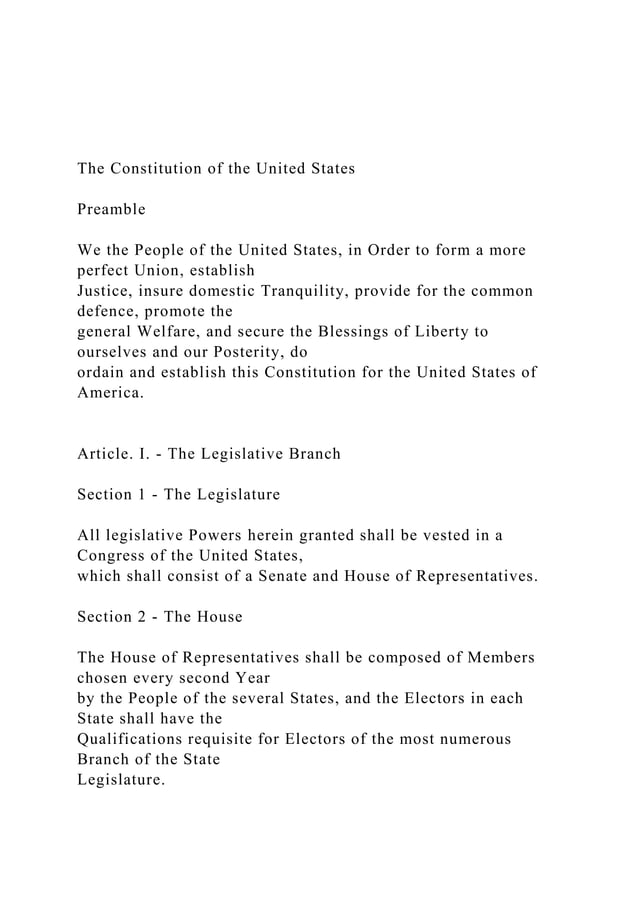 The Constitution of the United States Preamble We the .docx | Elections ...