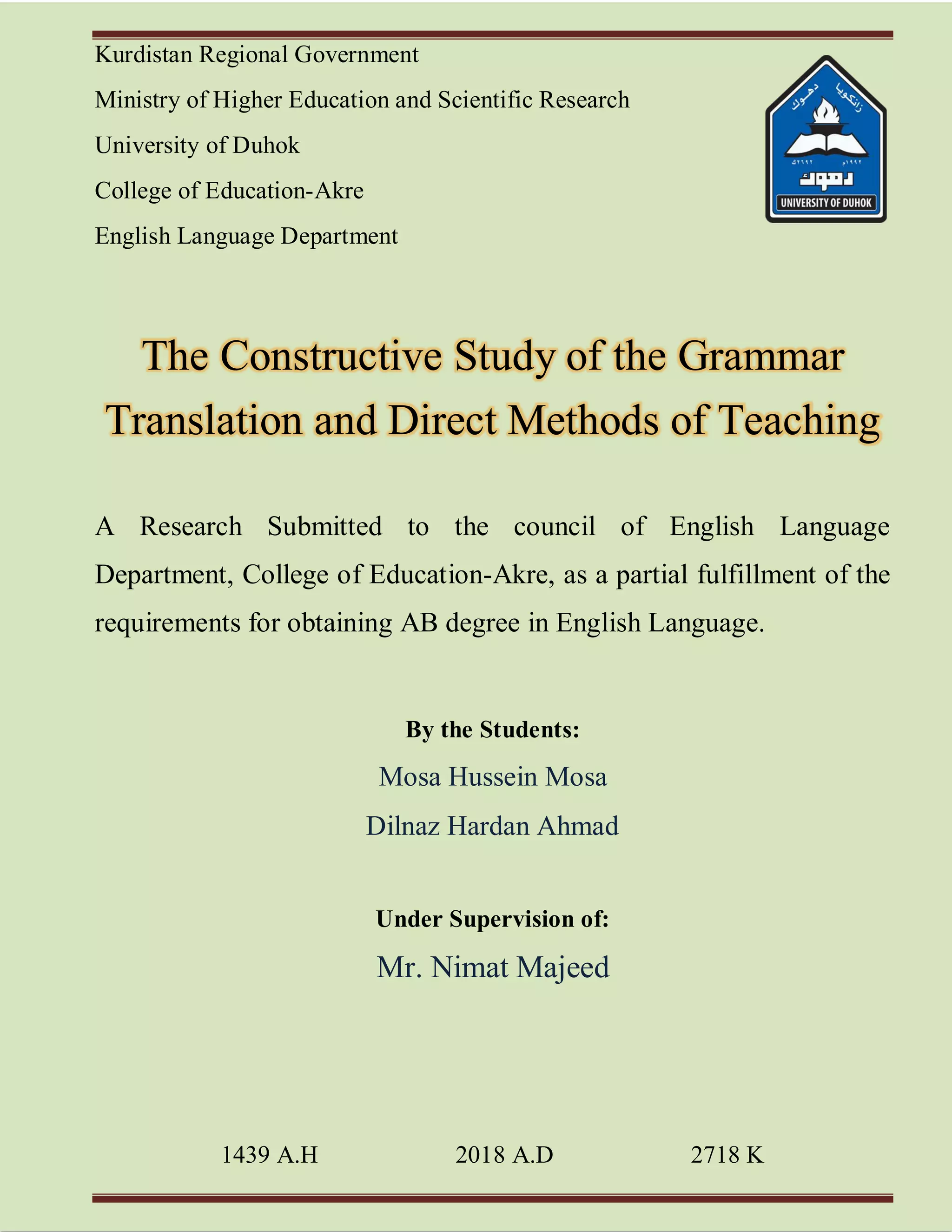 The constructive study of the grammar translation and direct methods of ...
