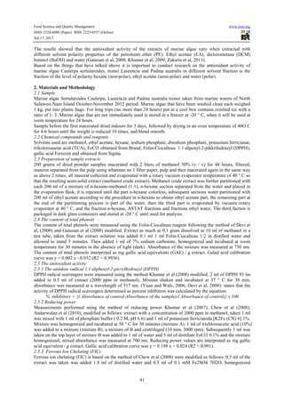 The content of total phenols and antioxidant activity three types sea ...