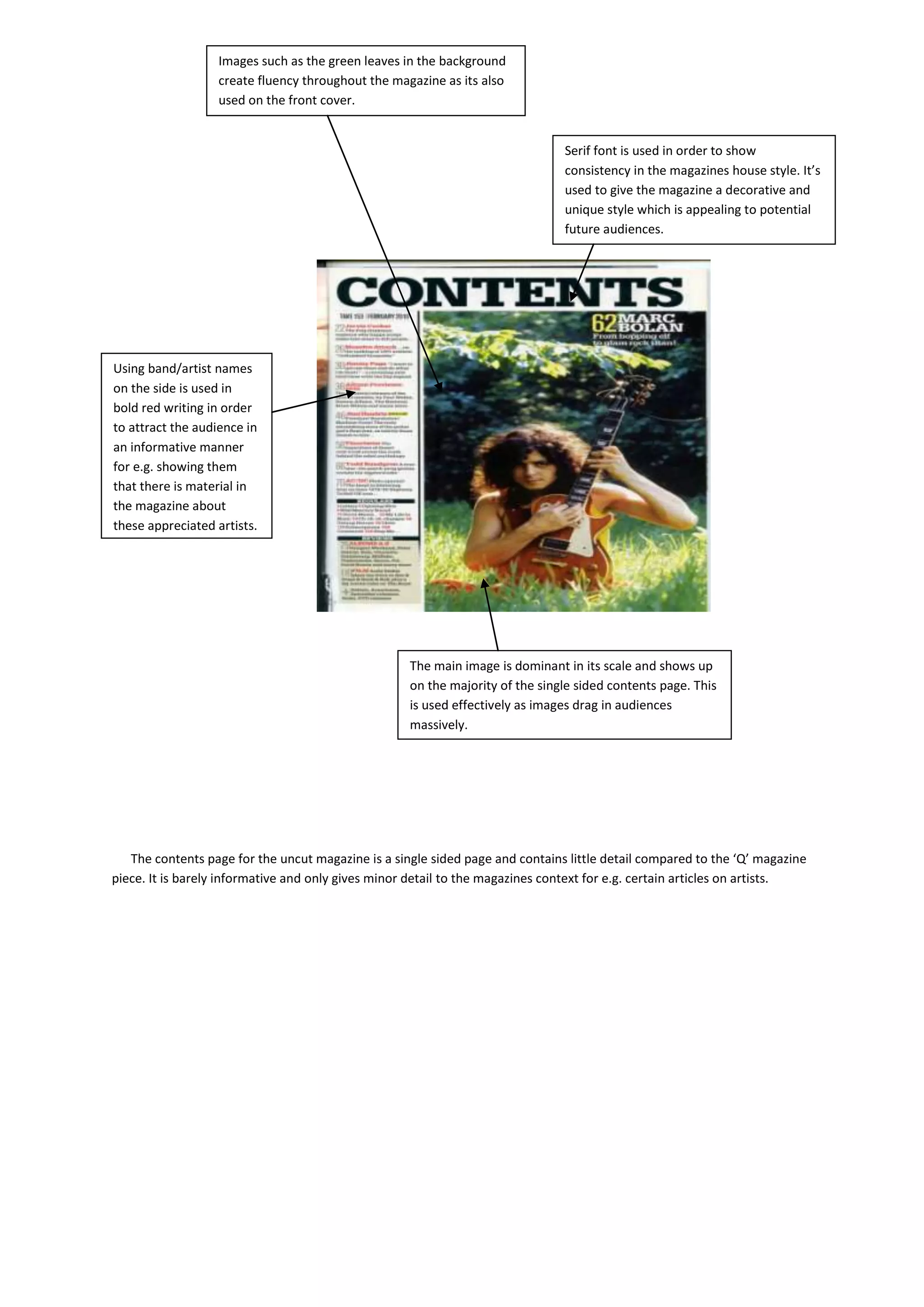 The contents page is a double page spread for mainstream music magazine ...