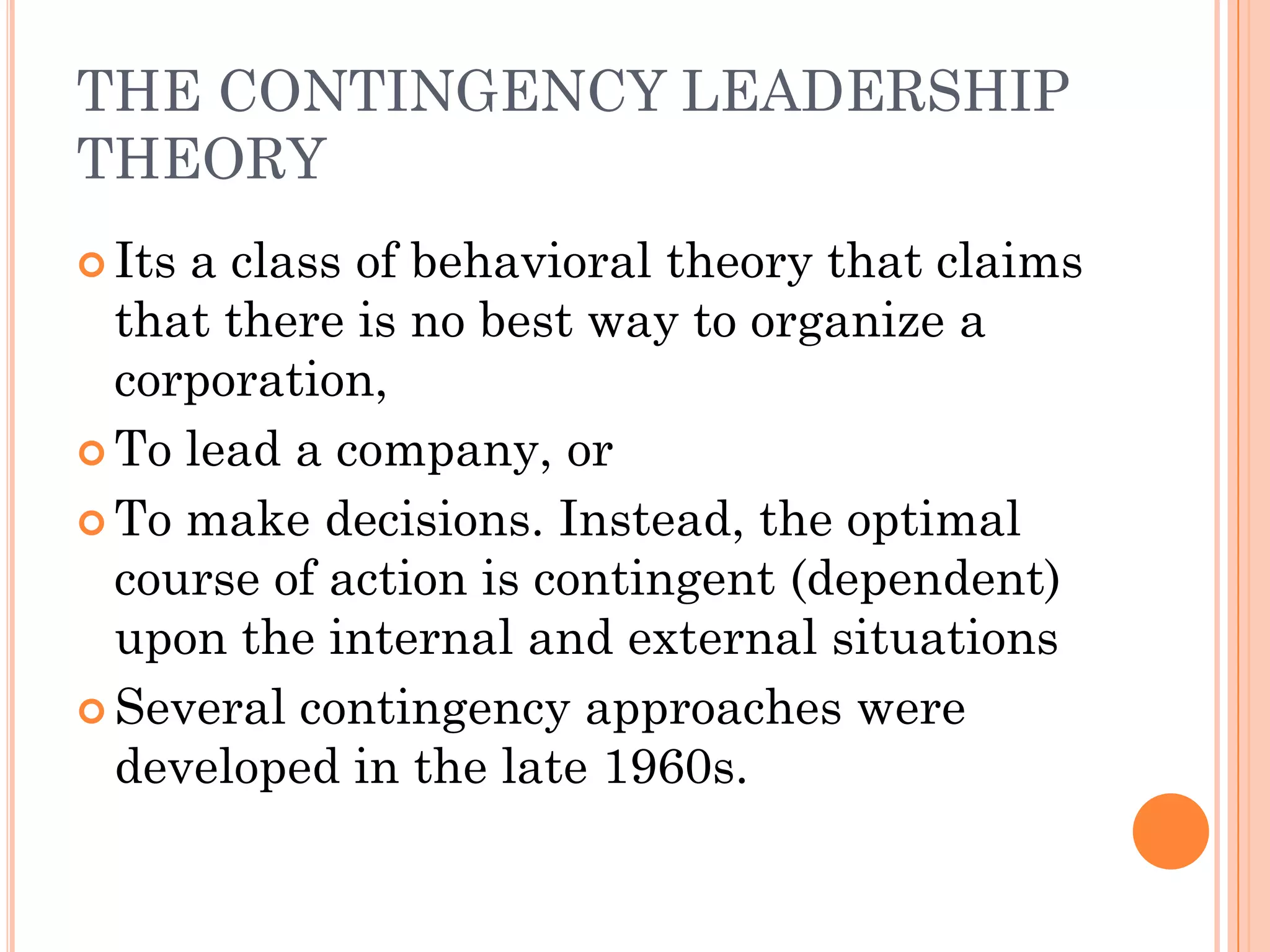 The contingency leadership theory | PPTX