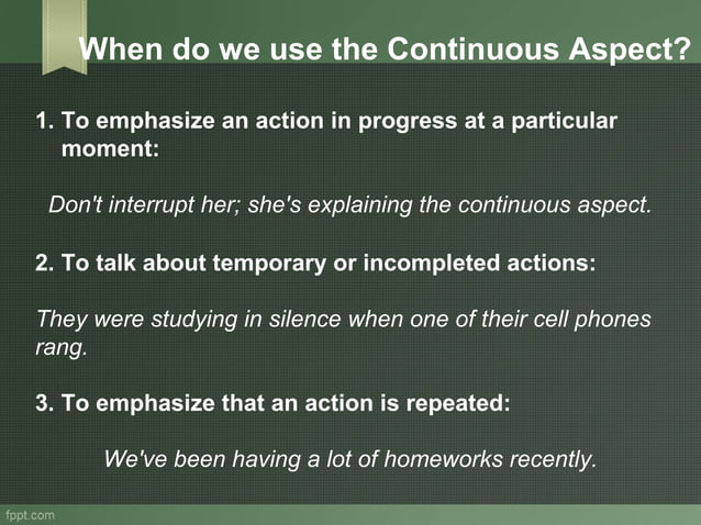 The continuous and perfect aspects | PPT | Education