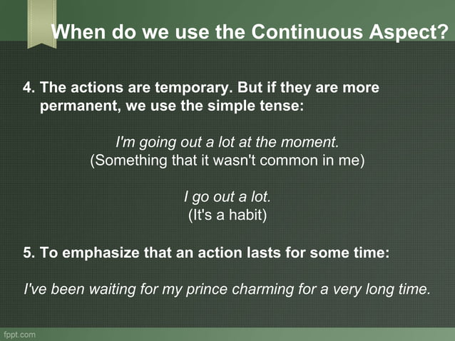 The continuous and perfect aspects | PPT | Education