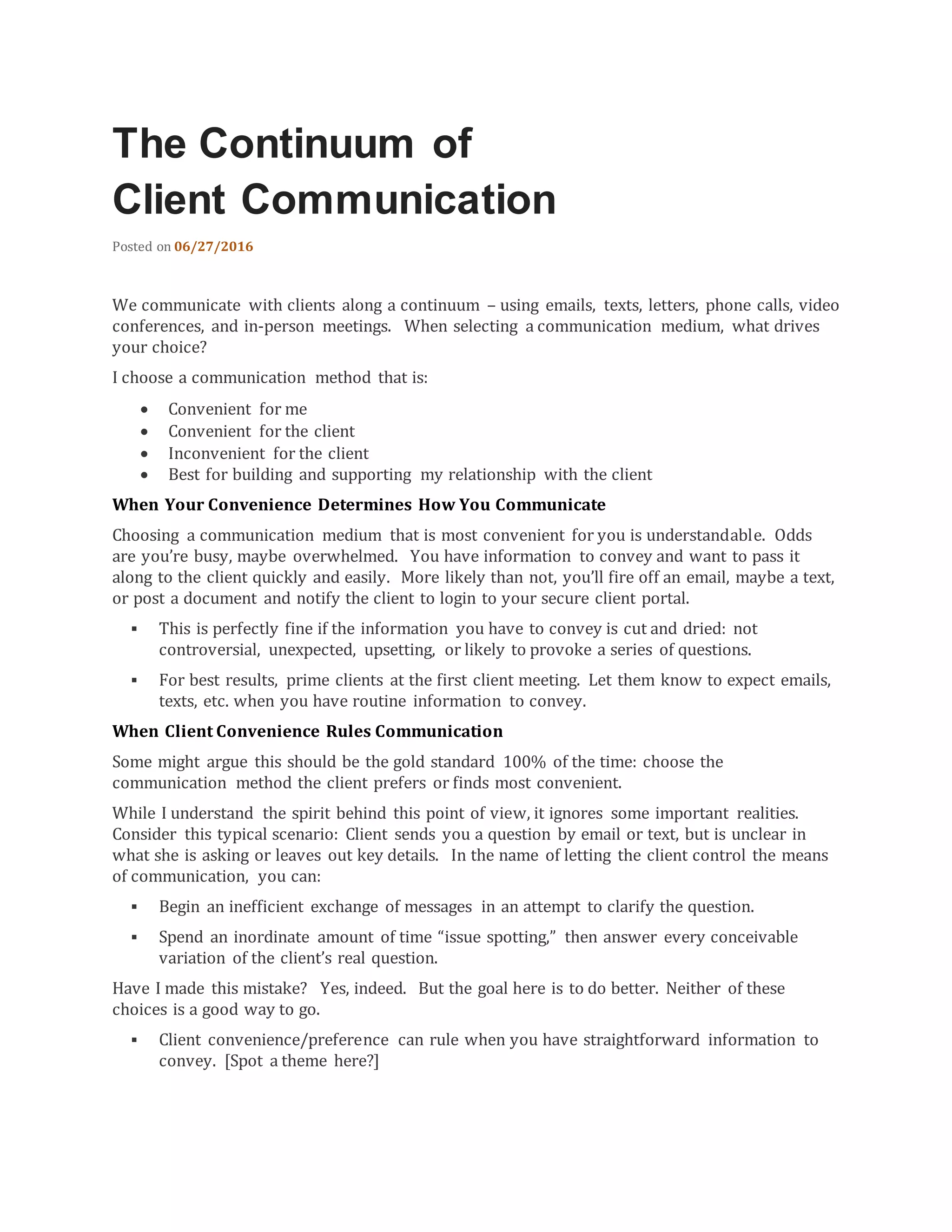 The continuum of client communication | DOCX