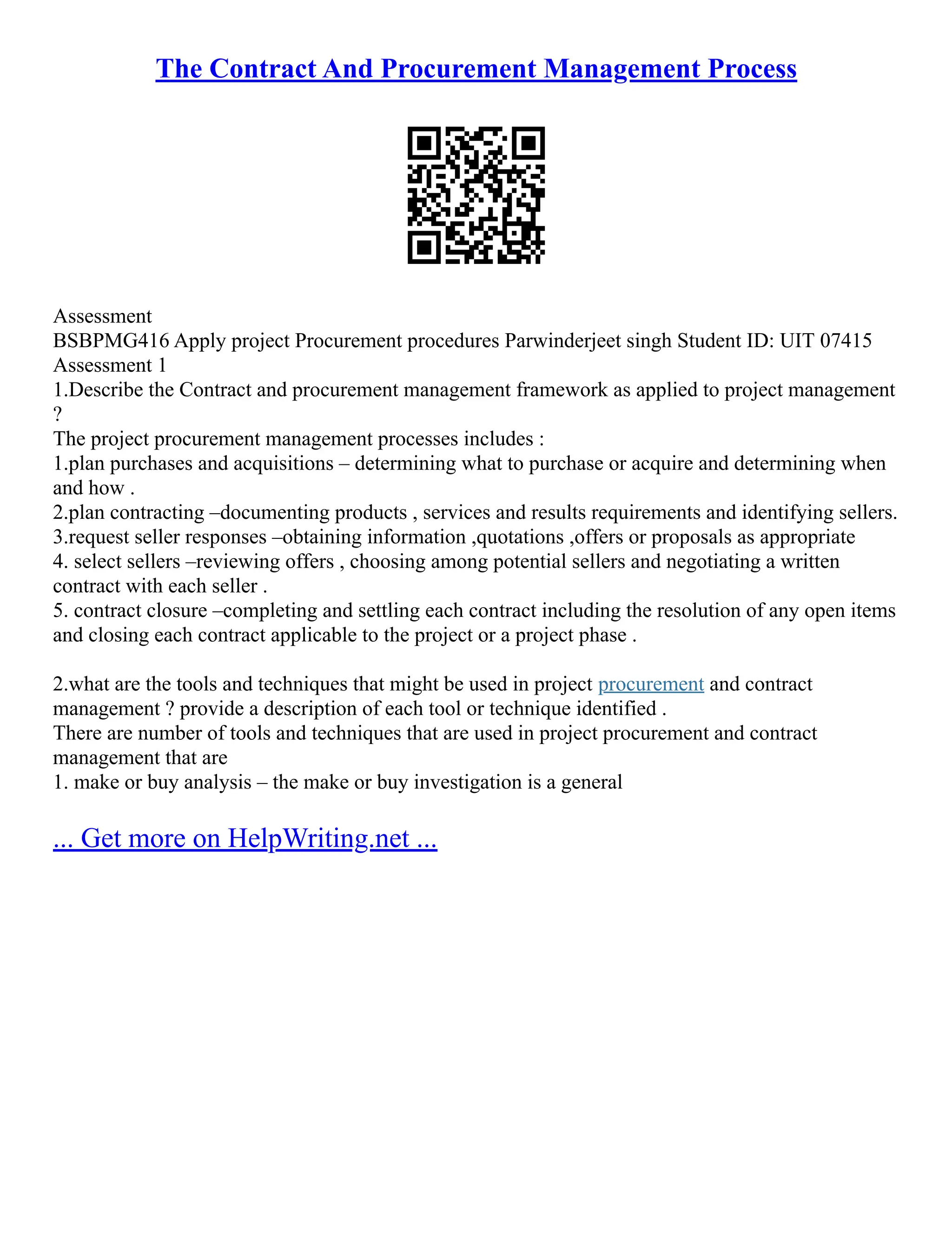 The Contract And Procurement Management Process | PDF