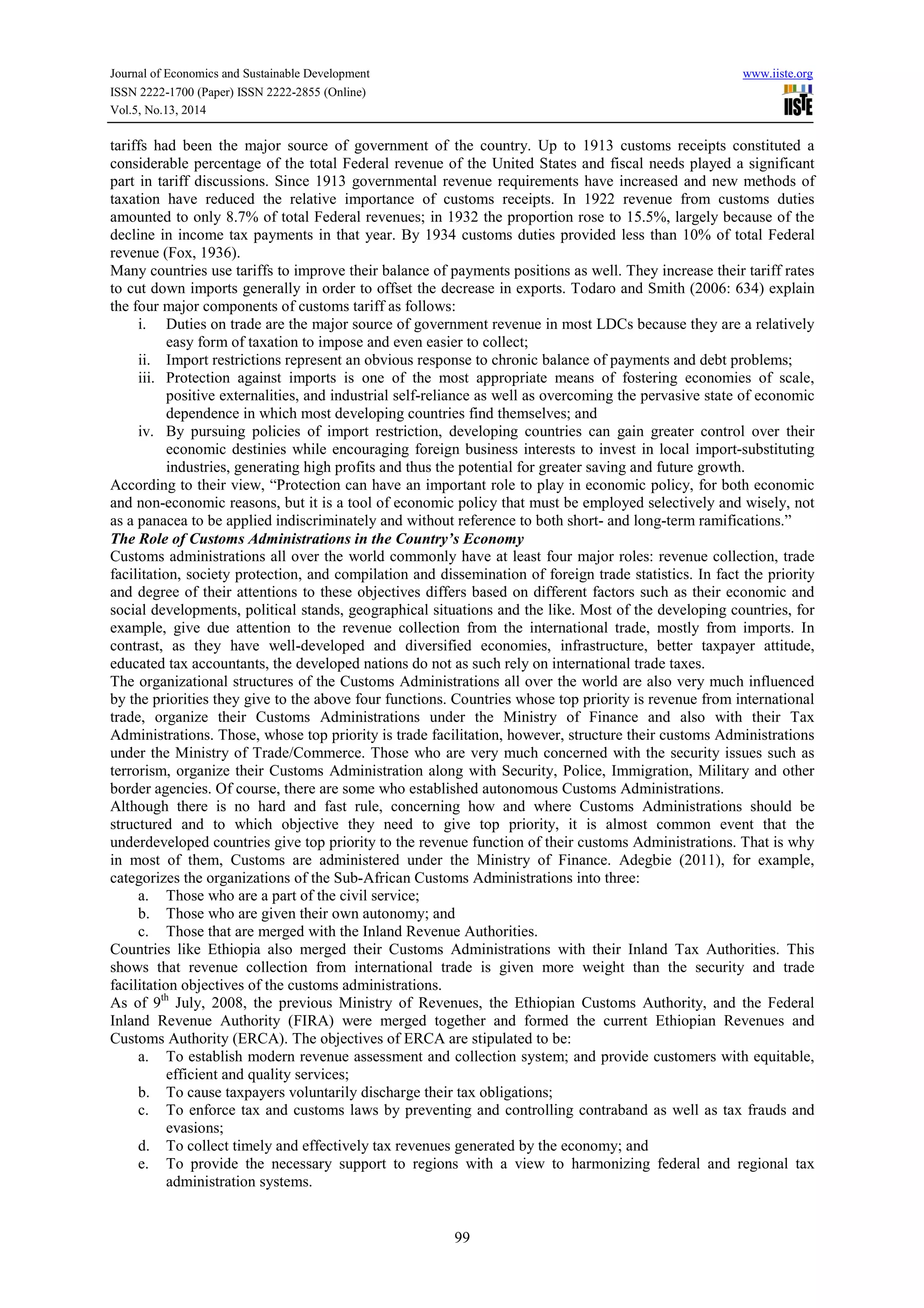 The contribution and trends of tariff revenue in the ethiopian tax structure | PDF