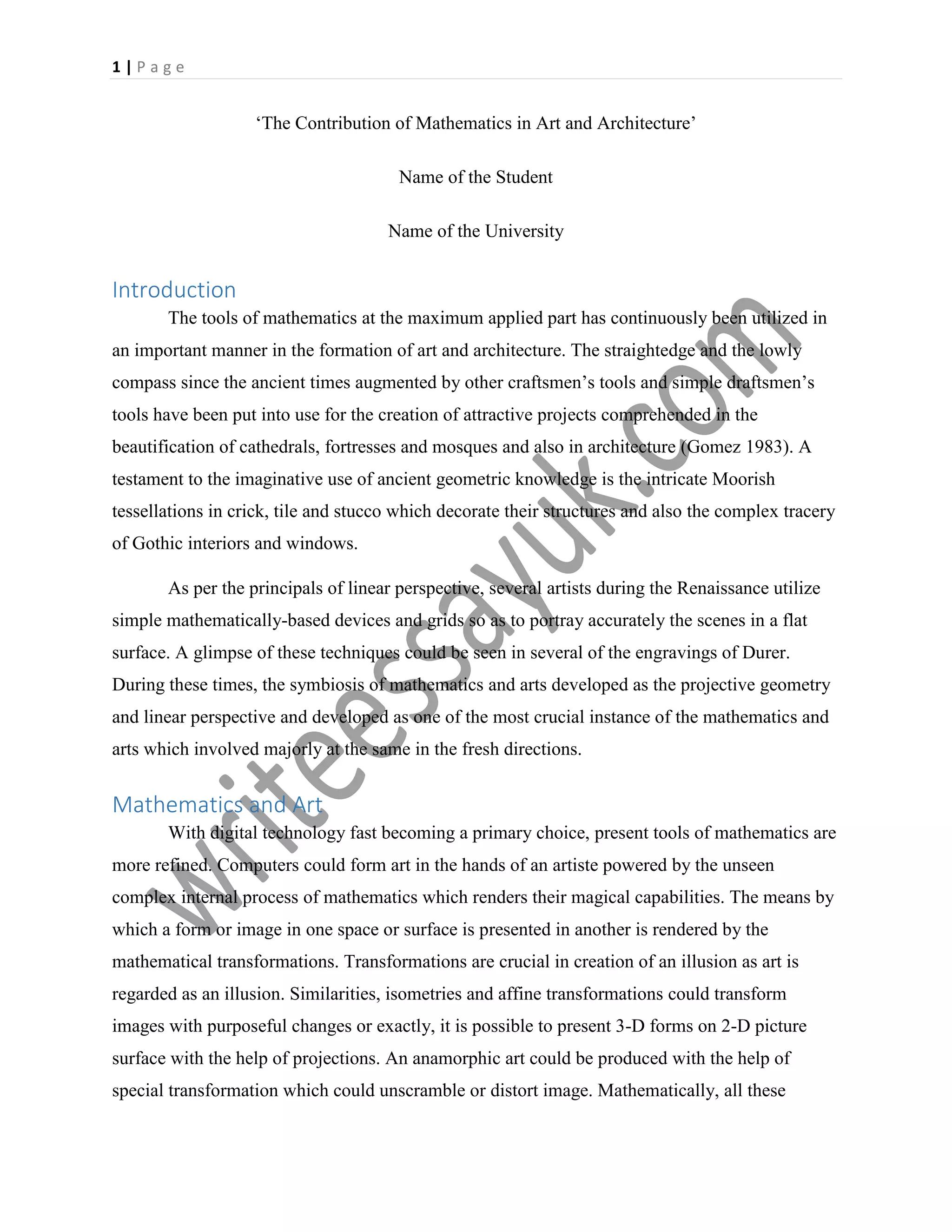 The contribution of mathematics in art and architecture | PDF