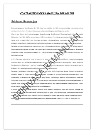 The contributions of ramanujan for maths | DOCX