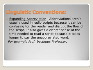 The Conventions of Speech Writing for Radio | PPTX