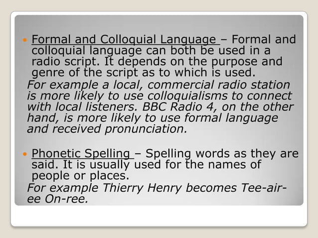 The Conventions of Speech Writing for Radio | PPTX | Musicals | Genres
