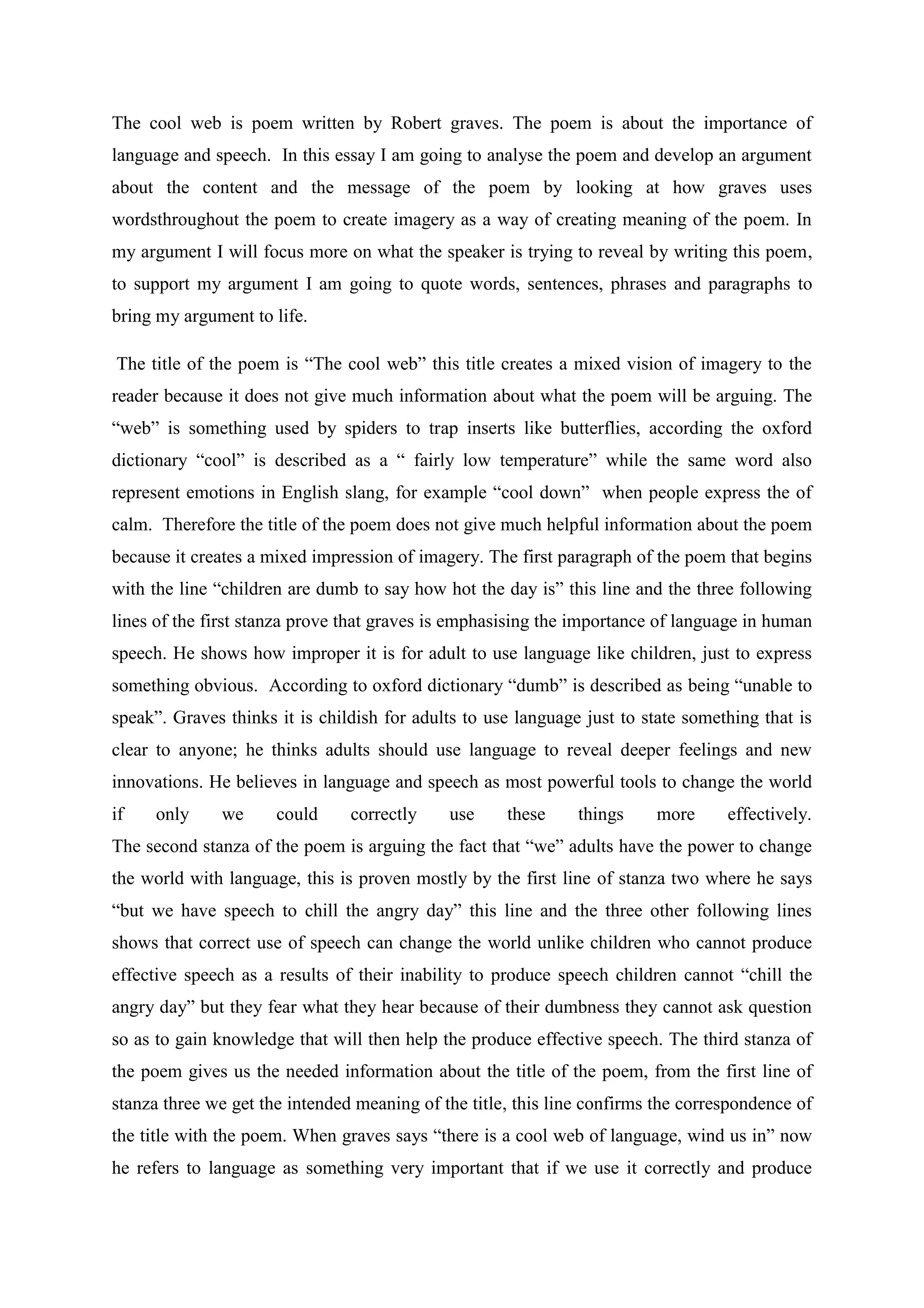 The cool web is poem written by robert graves | DOCX