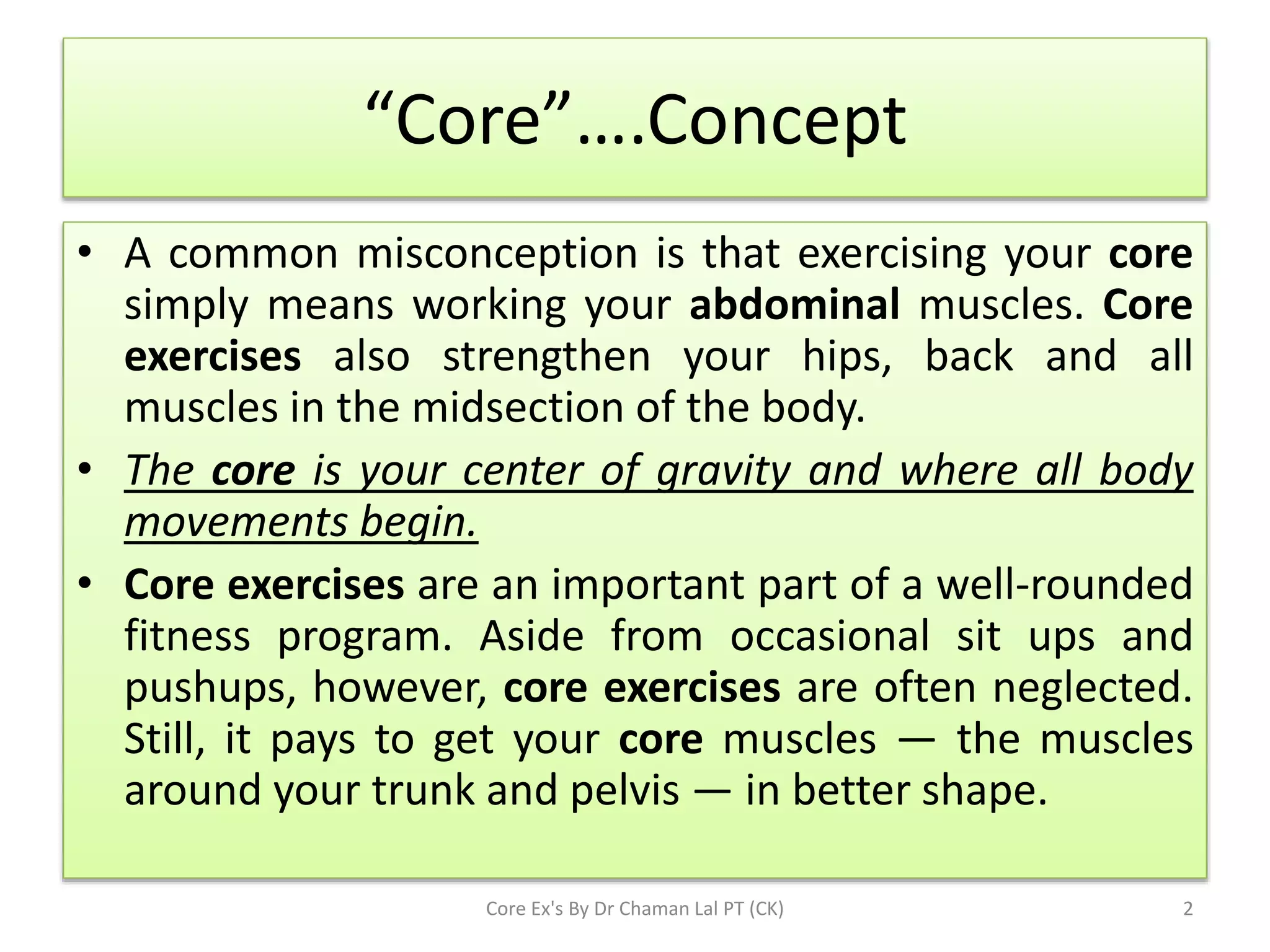 The Core Exercises by Dr Chaman Lal PT | PPT