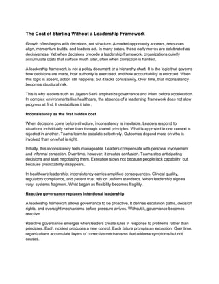 The Cost of Starting Without a Leadership Framework – Governance ...
