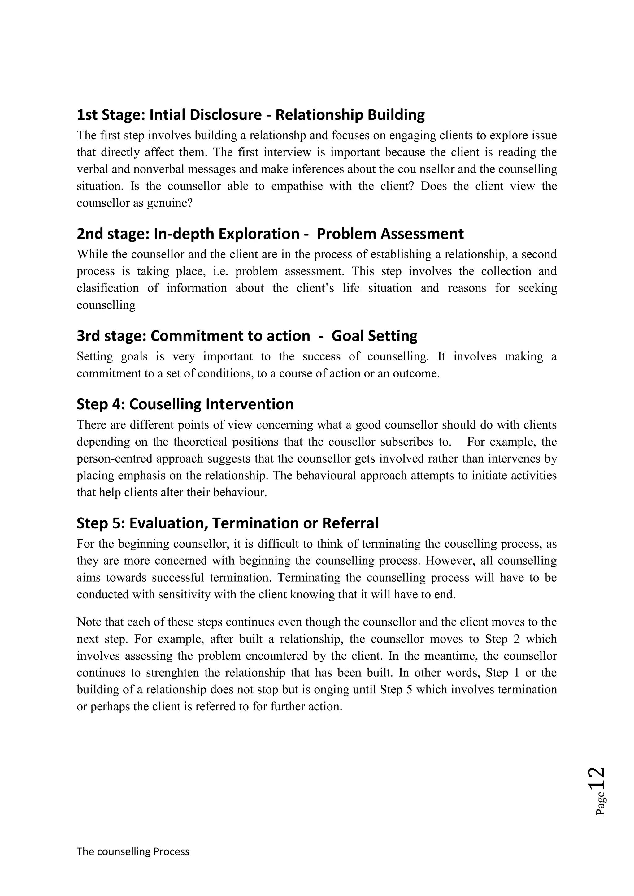 The counselling process; Stages of the counselling process | PDF