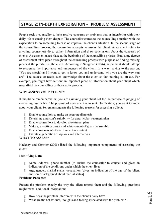 The counselling process; Stages of the counselling process | PDF