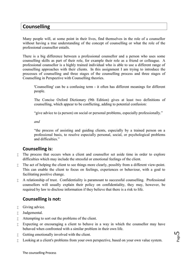 The counselling process; Stages of the counselling process | PDF