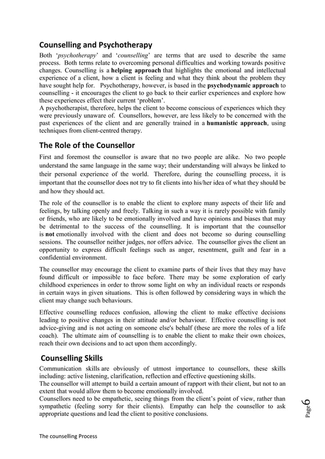 The counselling process; Stages of the counselling process | PDF