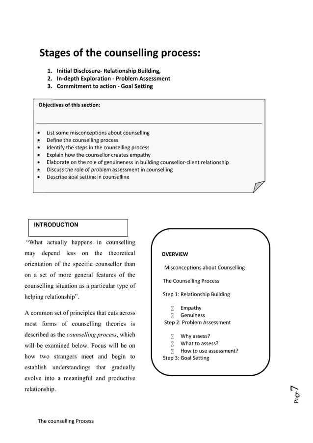 The counselling process; Stages of the counselling process | PDF