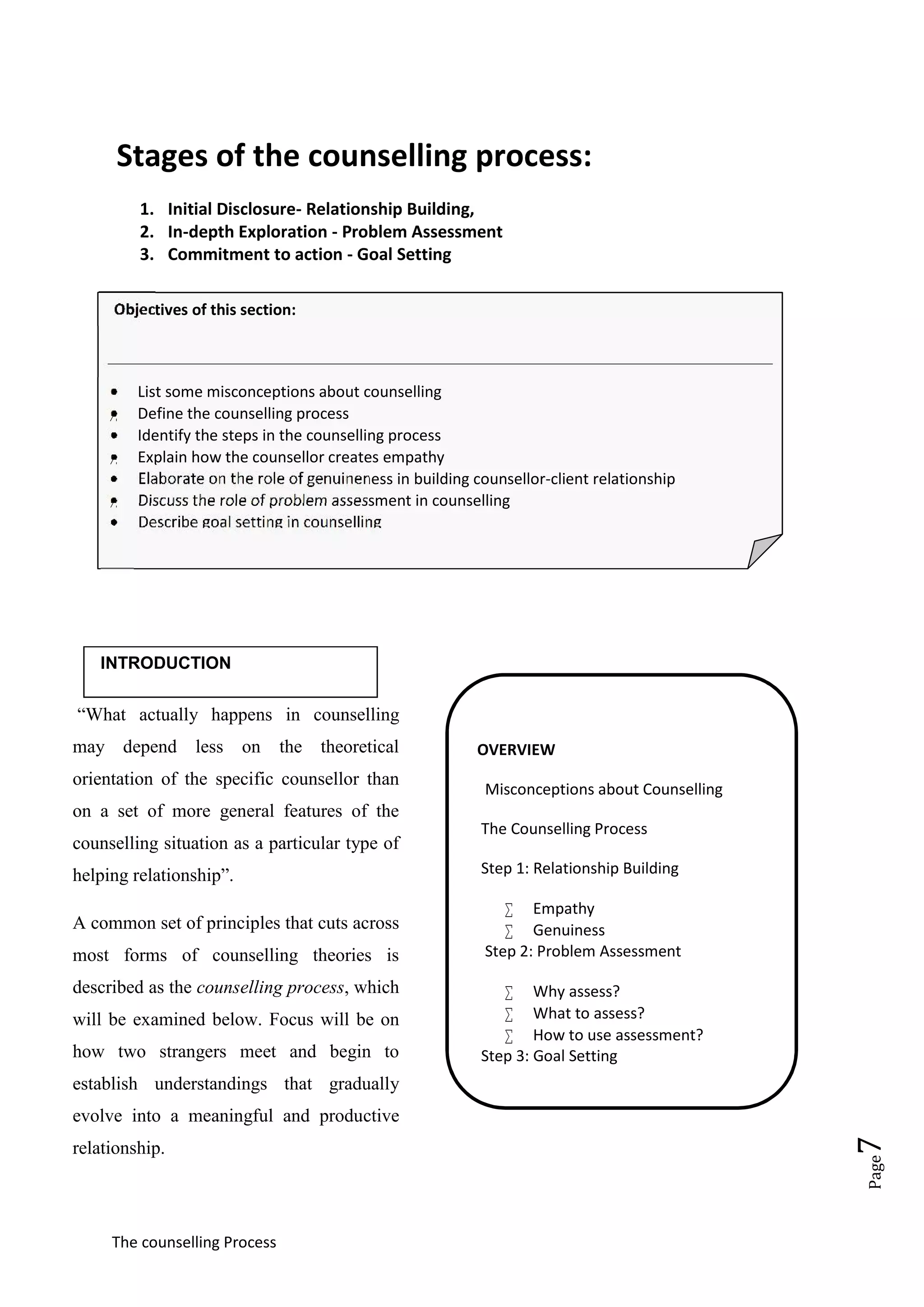 The counselling process - Stages of the counselling | PDF