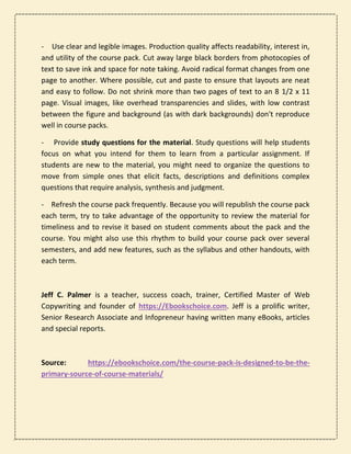 The Course Pack Is Designed To Be The Primary Source Of Course ...