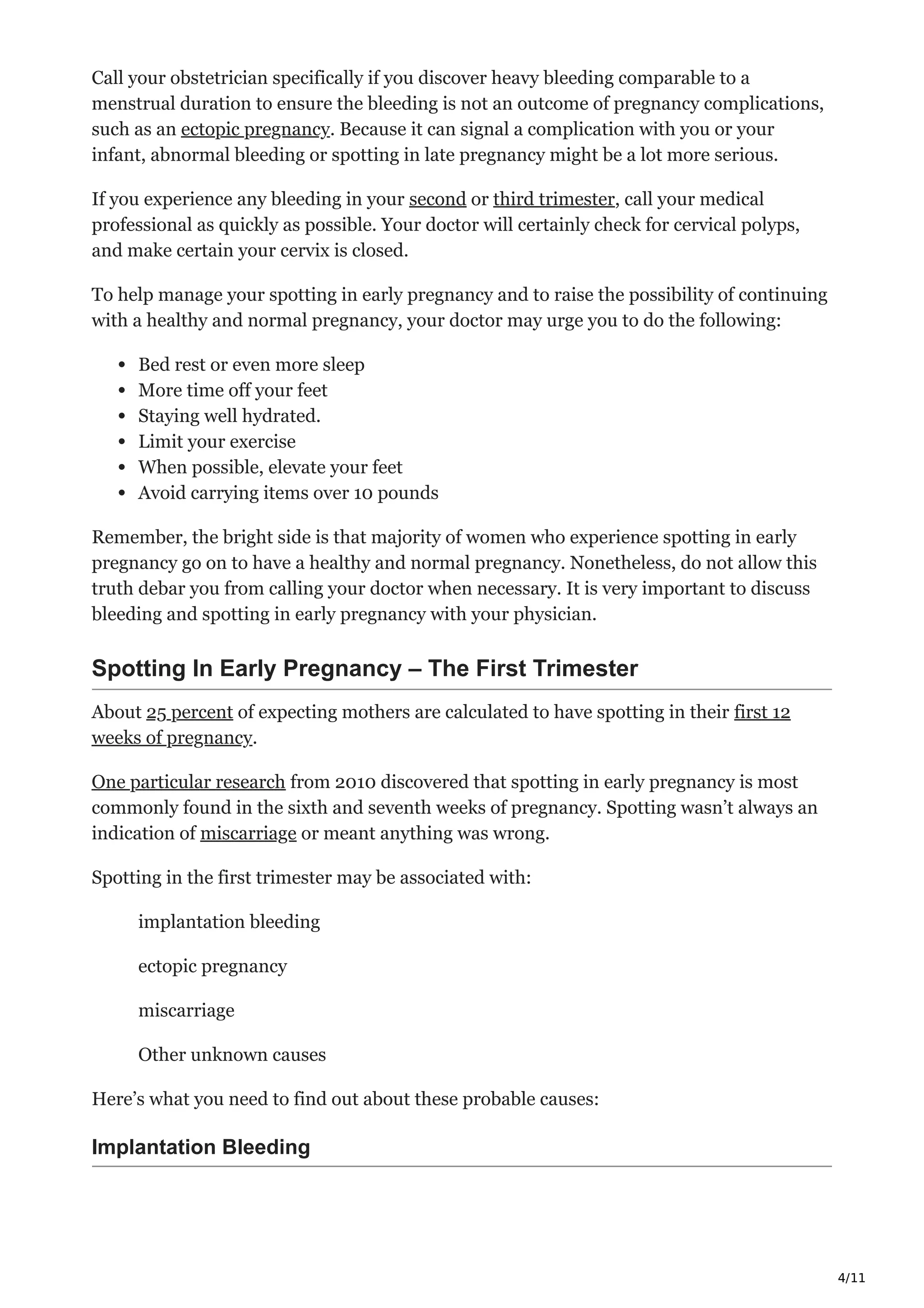 Spotting in early pregnancy | PDF