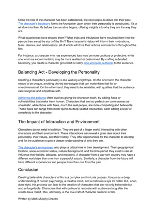 The Craft of Character Creation - Mark Murphy Director | PDF