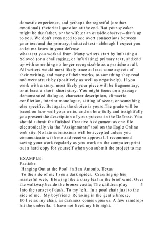 The Creative Assignment is in two parts(1)A pastiche, or a styl.docx