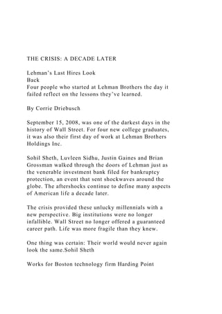 THE CRISIS A DECADE LATERLehman’s Last Hires LookBack.docx