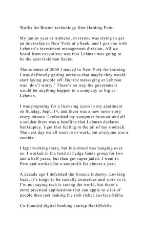 THE CRISIS A DECADE LATERLehman’s Last Hires LookBack.docx