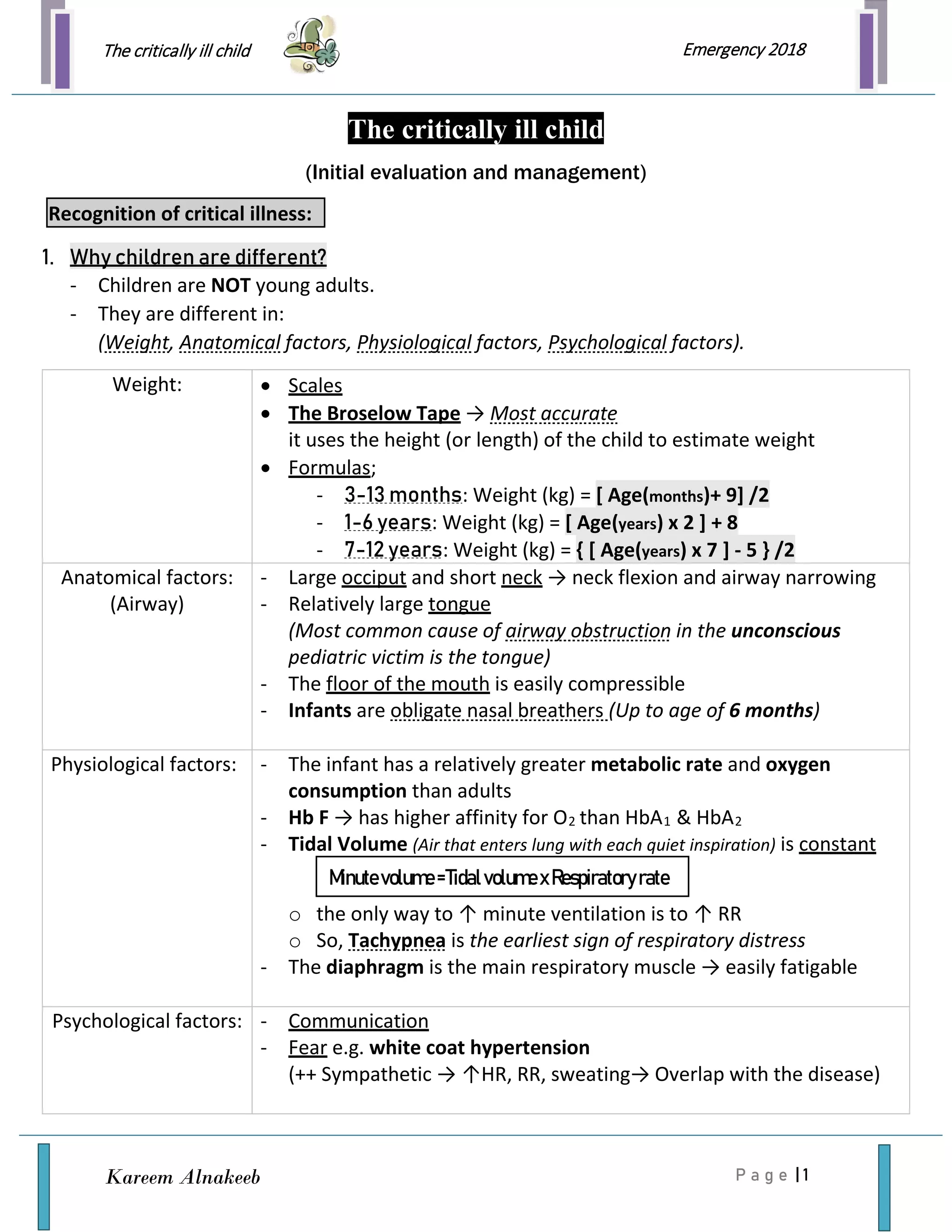 The critically ill child; Pediatrics 2018 | PDF