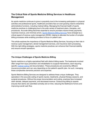 The Critical Role of Sports Medicine Billing Services in Healthcare ...