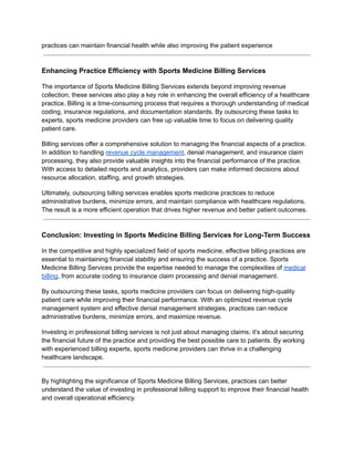 The Critical Role of Sports Medicine Billing Services in Healthcare ...