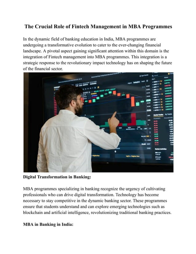 The Crucial Role of Fintech Management in MBA Programmes | PDF