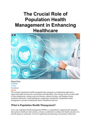 The Important Role of Population Health Management in Enhancing ...
