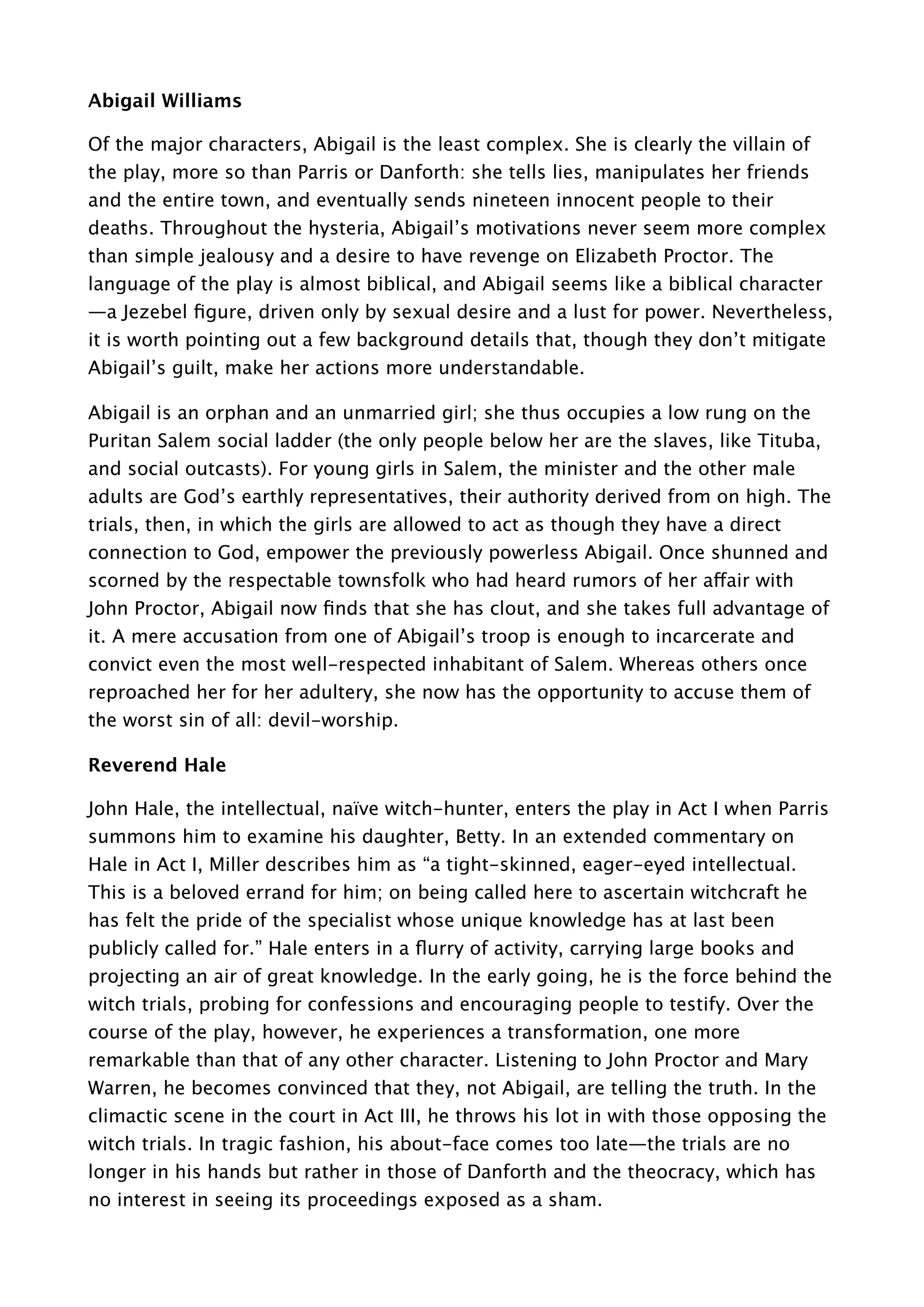 The crucible character analysis | PAGES