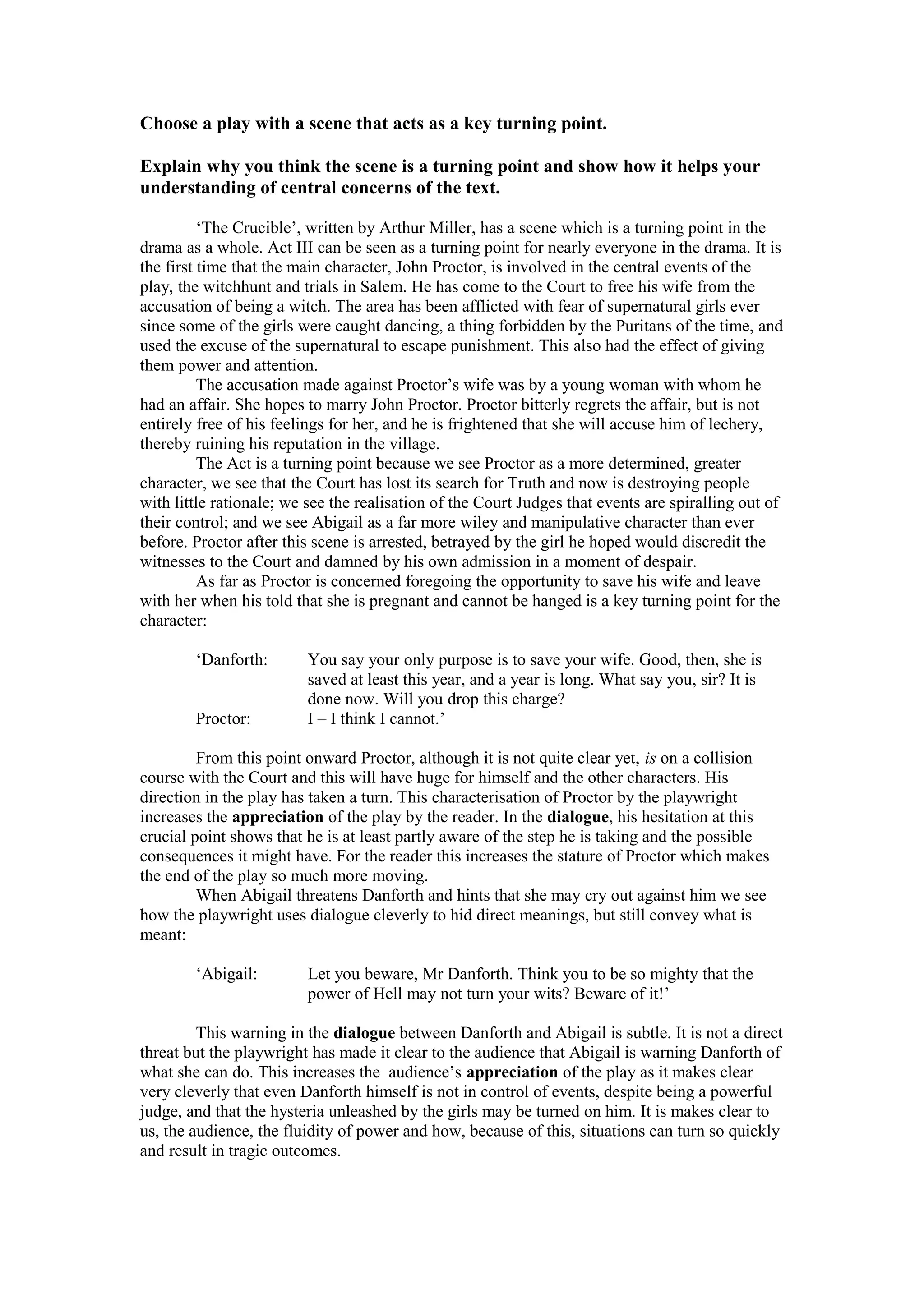 The Crucible - Higher English - Key Scene Essay | DOC