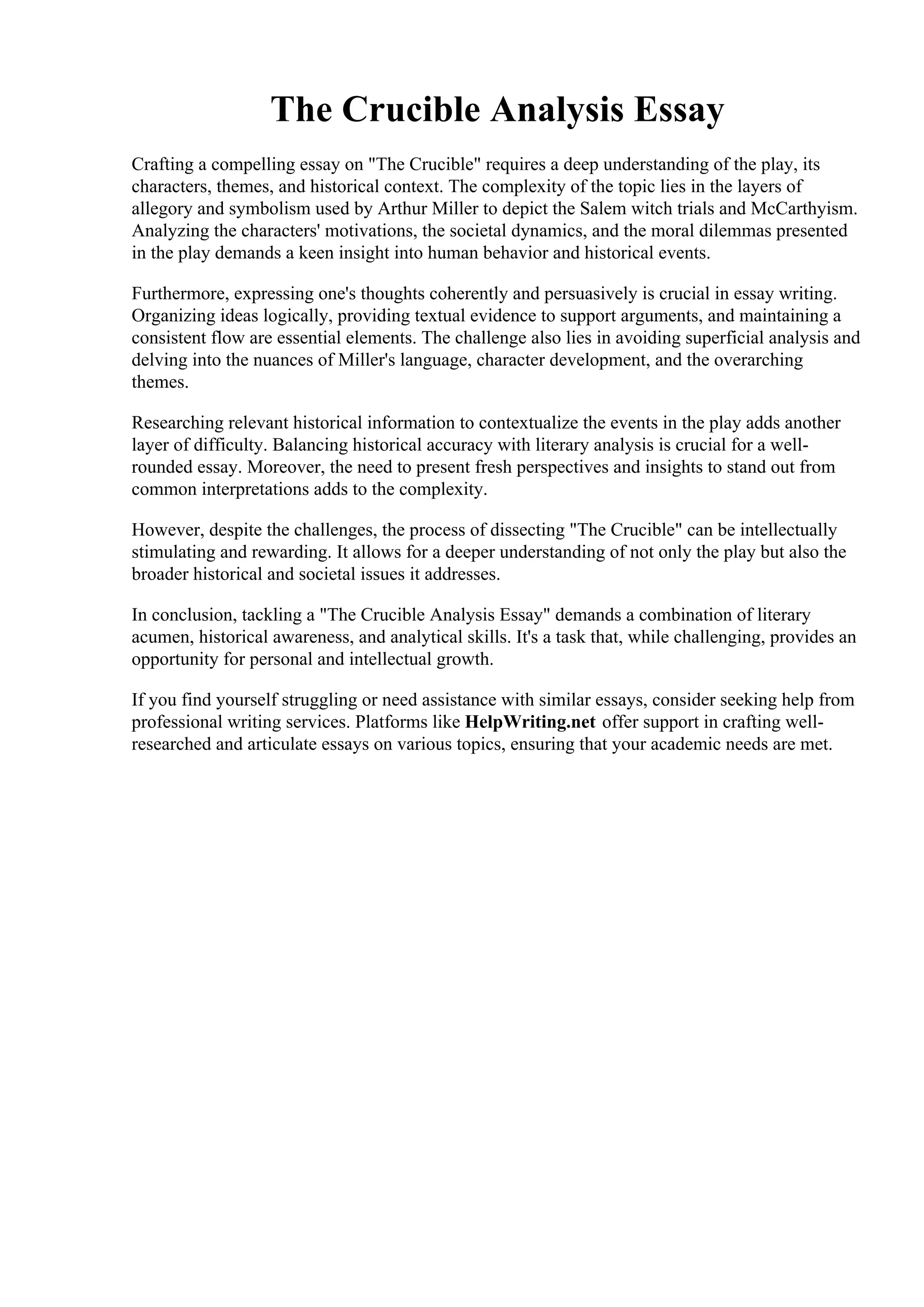 The Crucible Analysis Essay | PDF