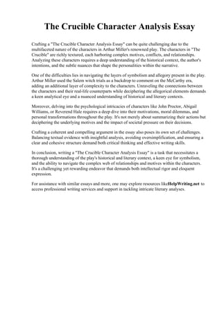 The Crucible Character Analysis Essay | PDF