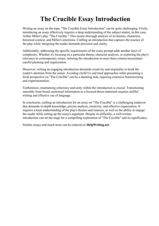 The Crucible Essay Introduction | PDF
