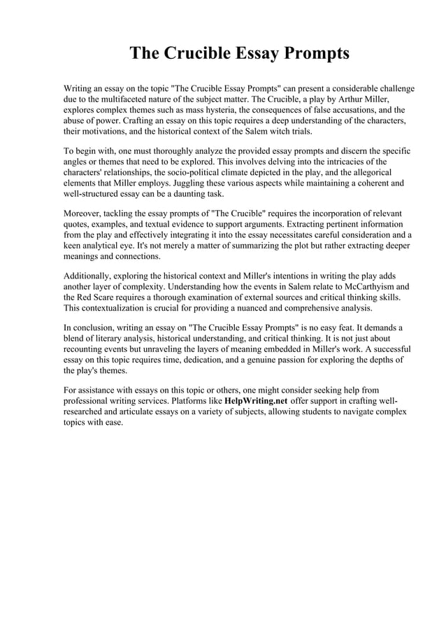 The Crucible Essay Prompts.pdf | Screenwriting | Content Production