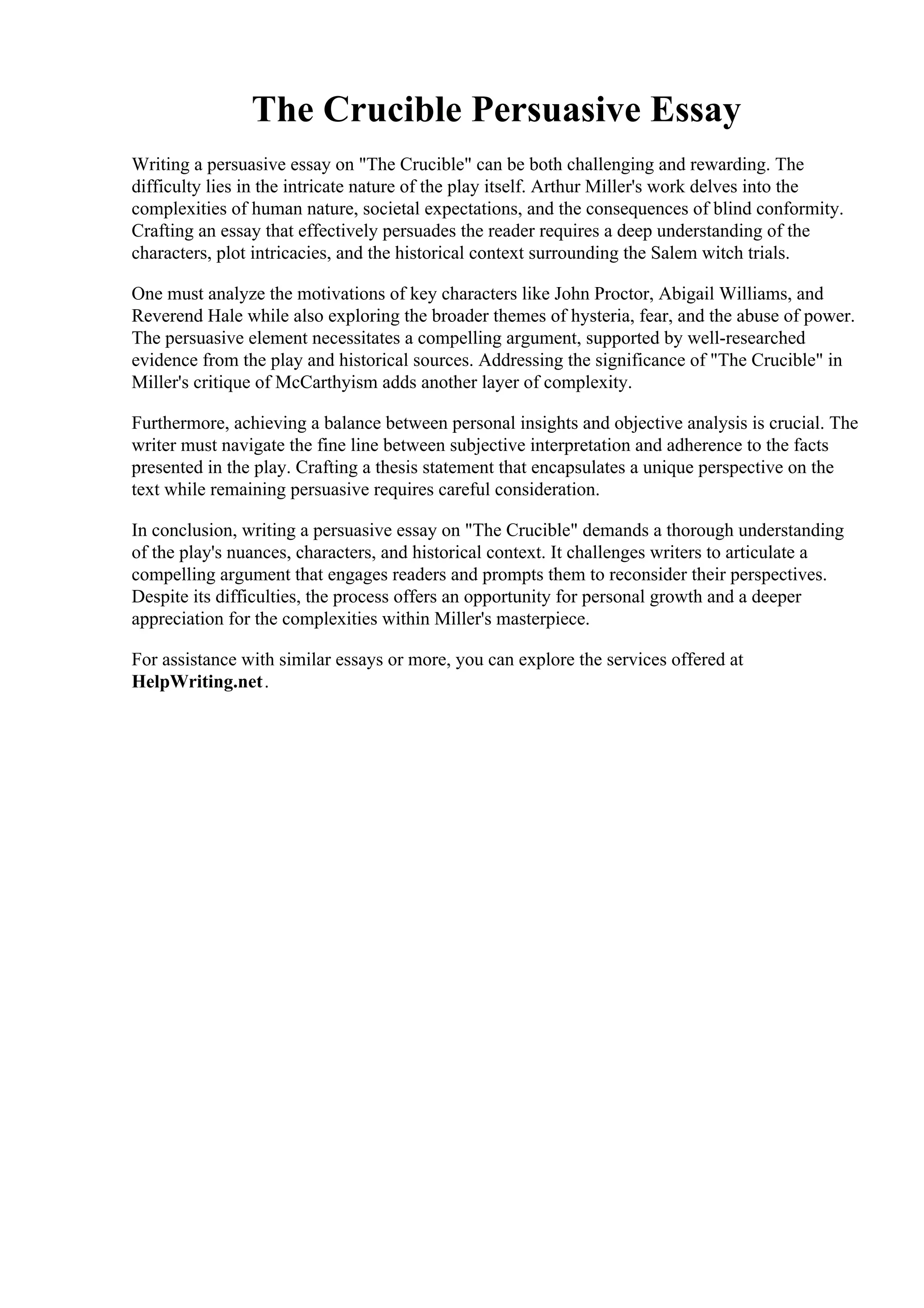 The Crucible Persuasive Essay | PDF