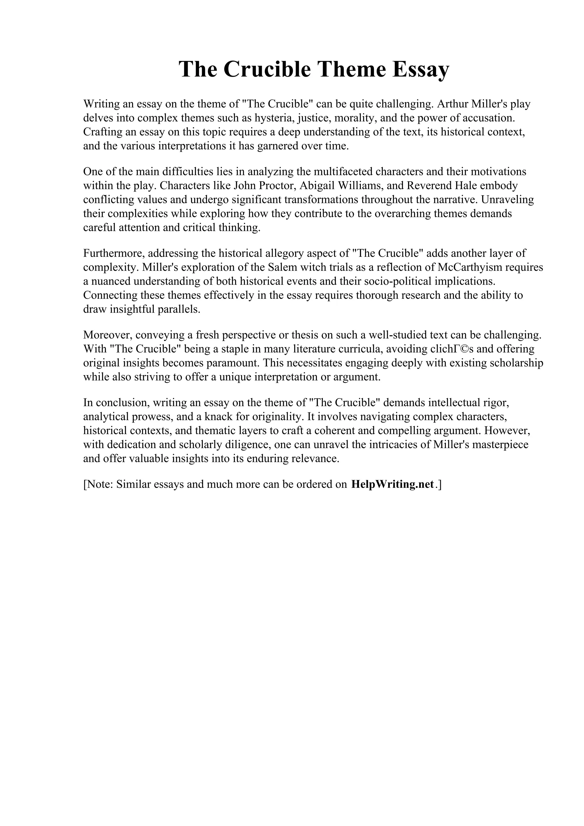 The Crucible Theme Essay | PDF