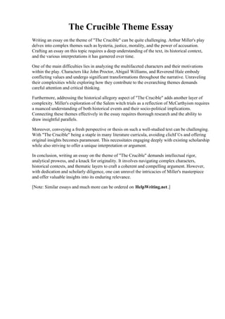 The Crucible Theme Essay | PDF