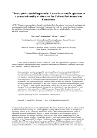 The cryptoterrestrial hypothesis: A case for scientific openness to a ...
