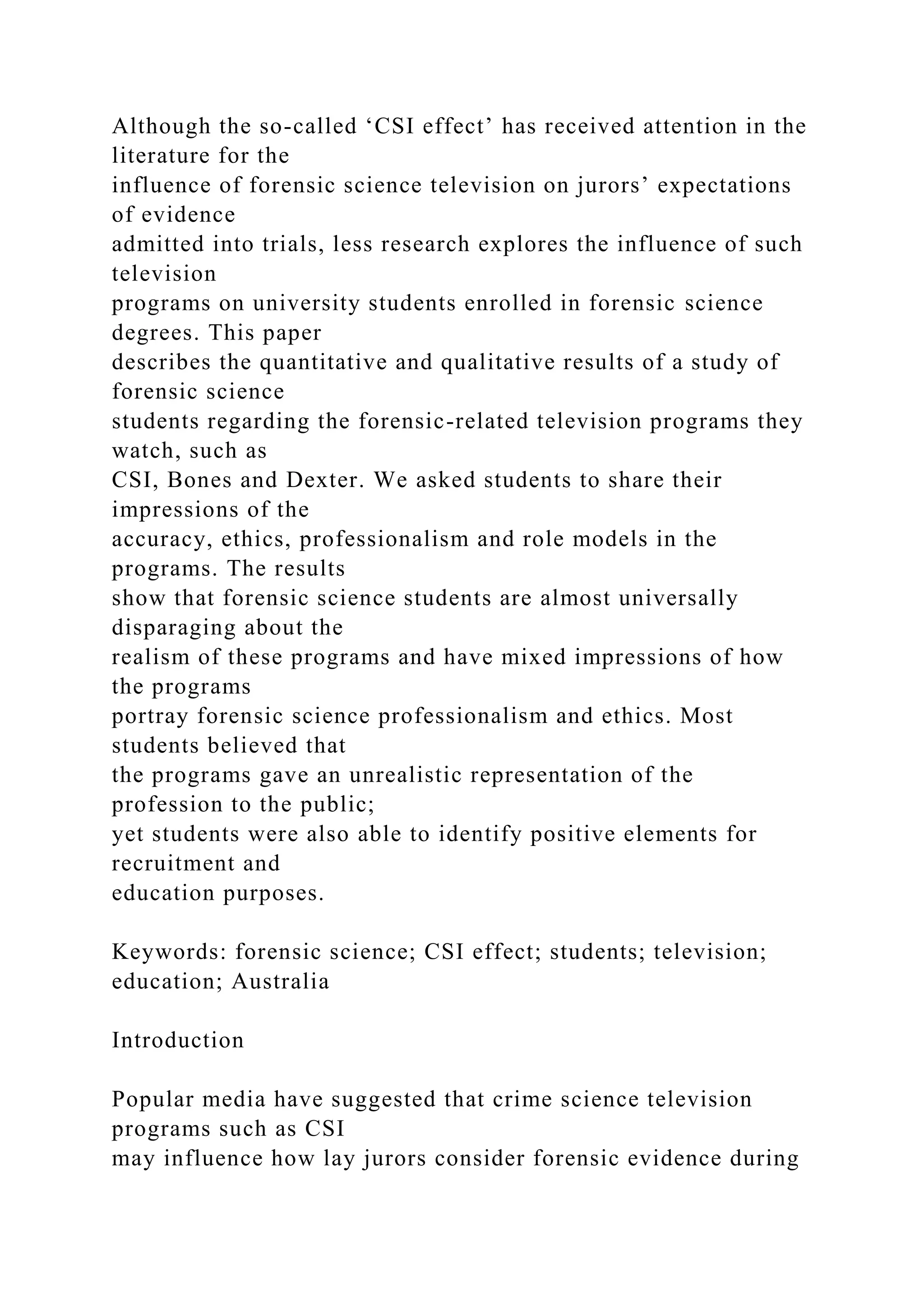 The CSI effect at university forensic science students’ telev.docx