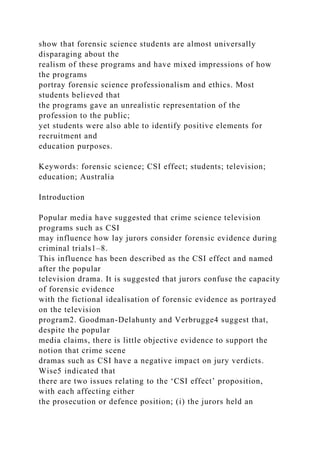 The CSI effect at university forensic science students’ telev.docx