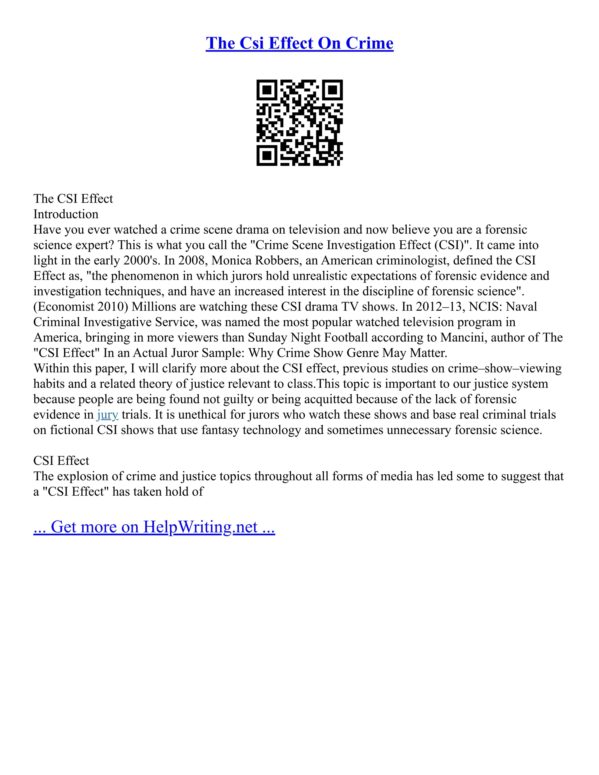 The Csi Effect On Crime | PDF